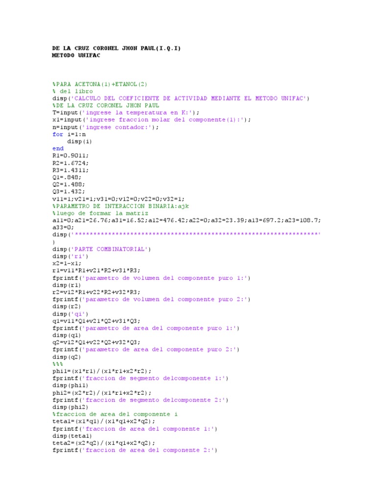 Coeficiente de Actividad Con El Metodo Unifac | PDF | Mecanica clasica ...