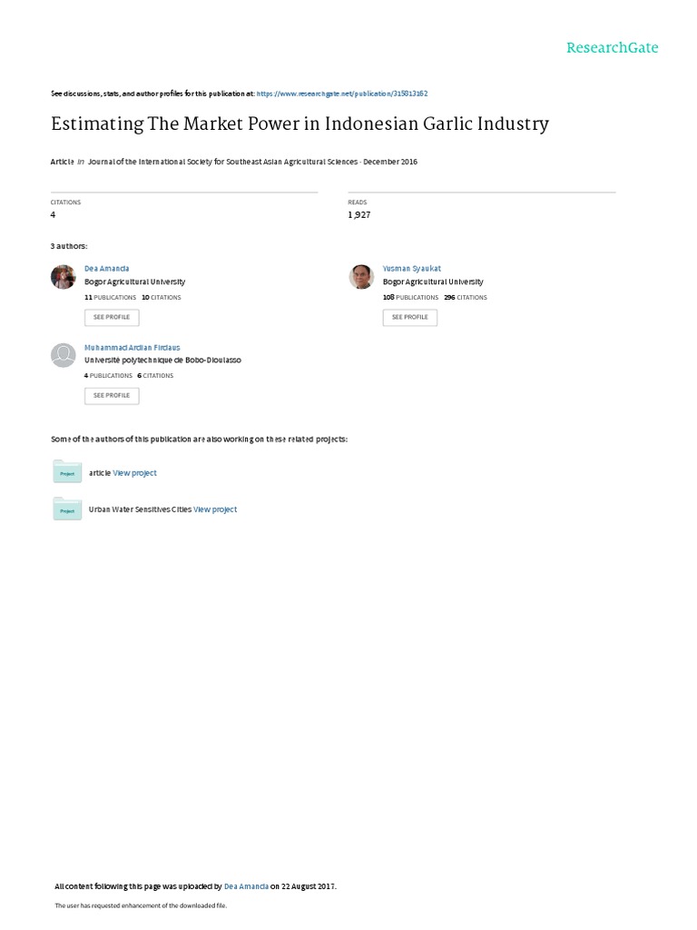 Journal-Issaas-V22n2-07 Amanda Et Al Oligopoly Garlic | PDF | Demand ...