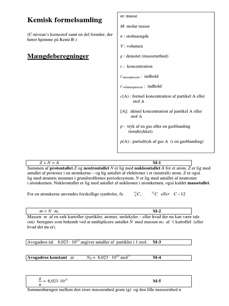 Formelsamling Kemi C Kort Ver | PDF