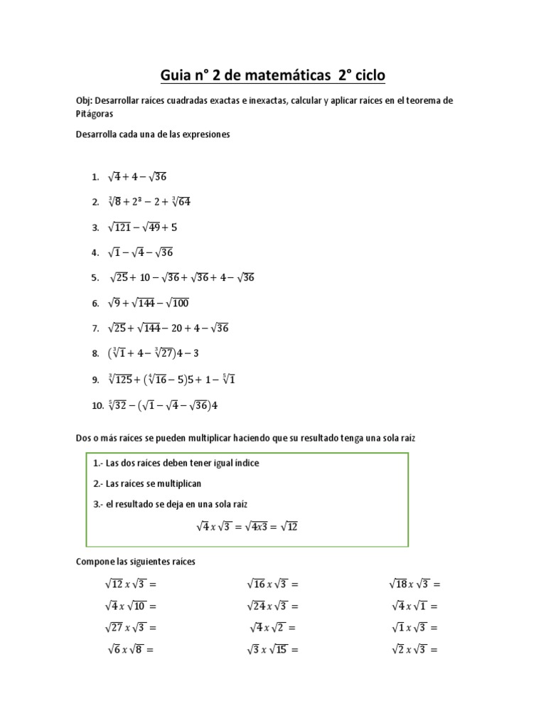 Guía Raíces Octavo Final | PDF | Triángulo | Teoría de los números