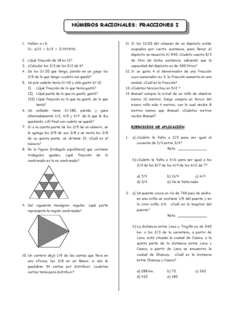 Números Racionales: Fracciones I: Ejercicios de Aplicación | PDF ...