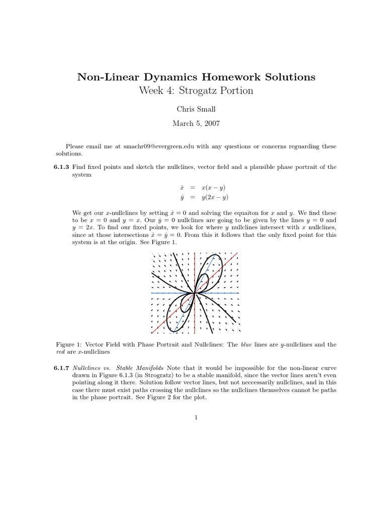 Non-Linear Dynamics Homework Solutions Week 4: Strogatz Portion | Download Free PDF | Equations ...