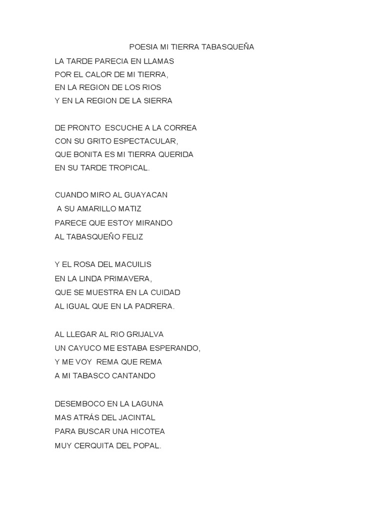 Poesia Mi Tierra Tabasqueña | PDF