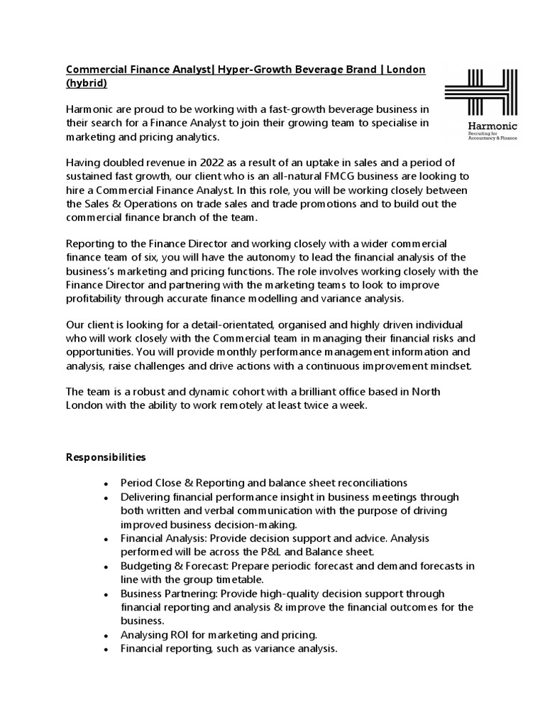 Commercial Finance Analyst - JD | PDF | Forecasting | Analytics