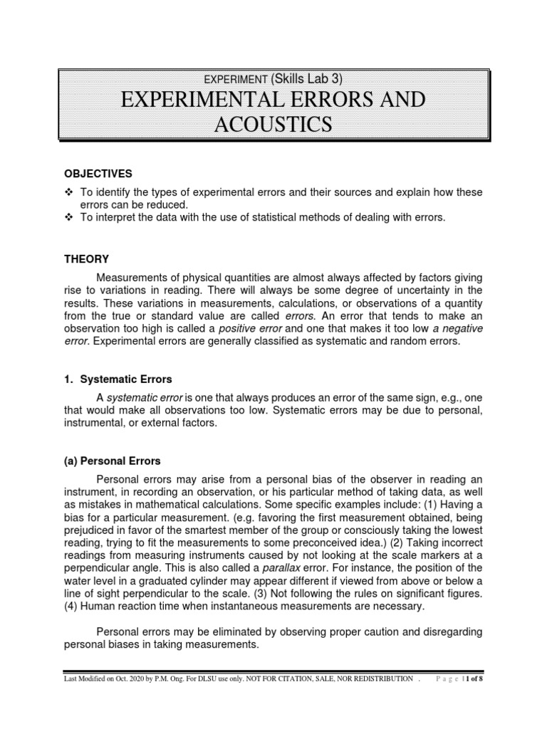 Activity 3 Experimental Errors and Acoustics (Ver10182020) - Unlocked | PDF | Observational ...