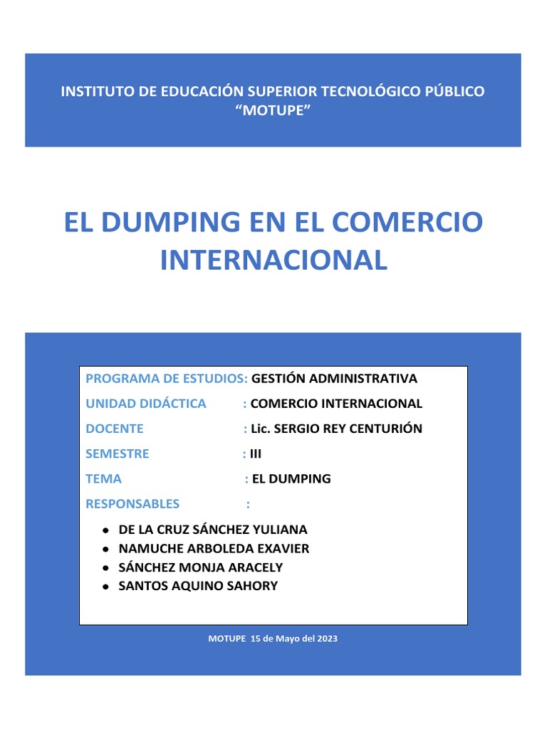 El Dumping - Trabajo Grupal | PDF | Dumping (política de precios) | Exportaciones