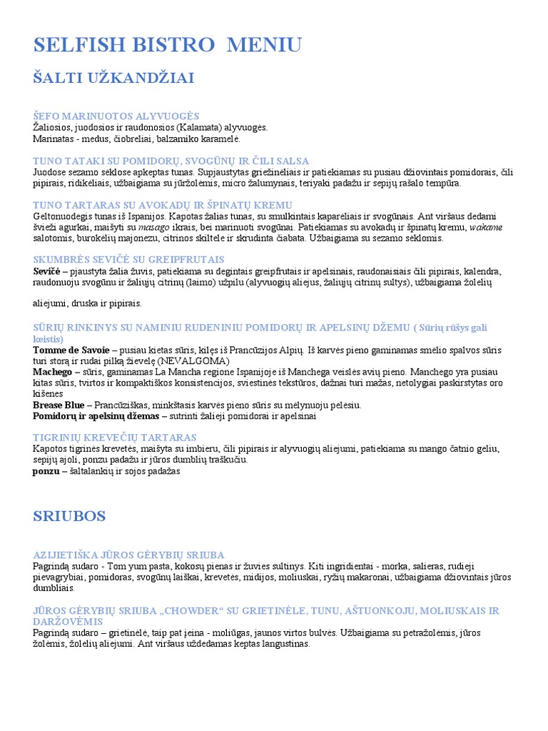 Meniu Aprašymas 2021 | PDF