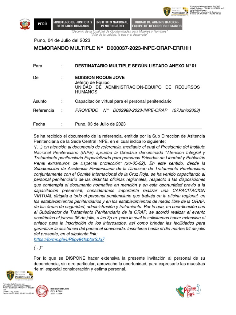 Memorando Multiple-000037-2023-Orap-Errhh | PDF | Principios éticos | Justicia