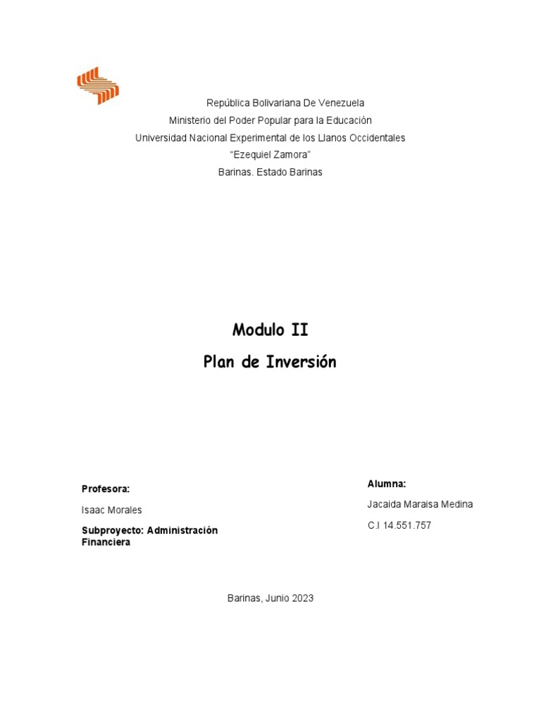 Plan de Inversion | PDF | Tasa interna de retorno | Inversiones