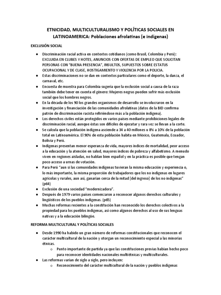 Resumen de Lect Complementaria (PARA EL FINAL) | PDF | Multiculturalismo | Colombia