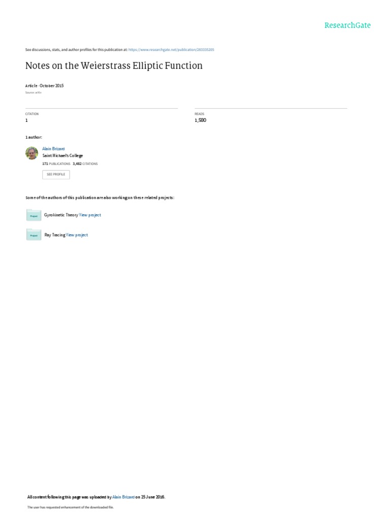 Notes On The Weierstrass Elliptic Function Pdf Mathematical Analysis Mathematical Objects