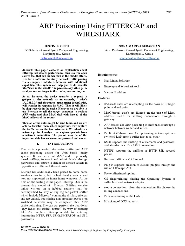 Arp Poisoning Using Ettercap And Wireshark Download Free Pdf