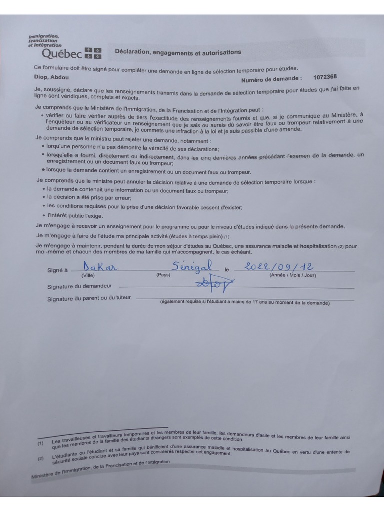 Declaration D'engagement Et D'autorisation | PDF