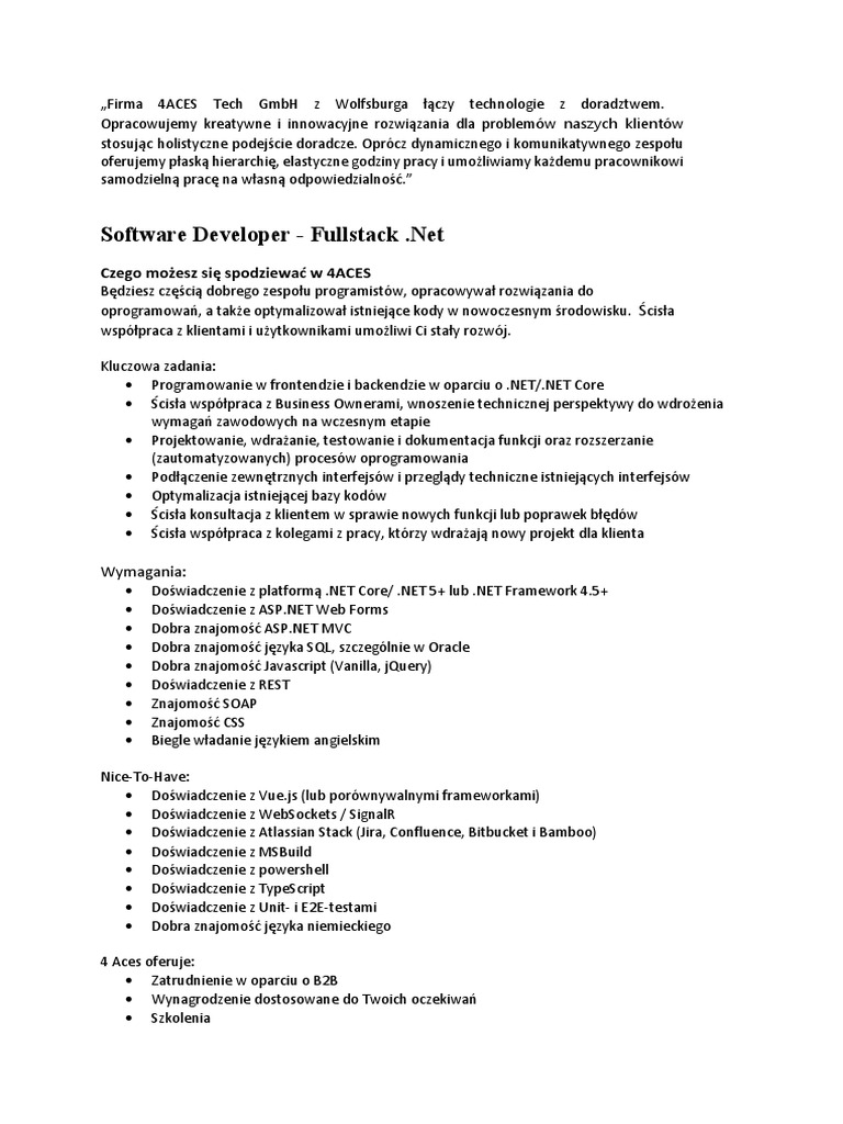 JD - DotNet Developer | PDF