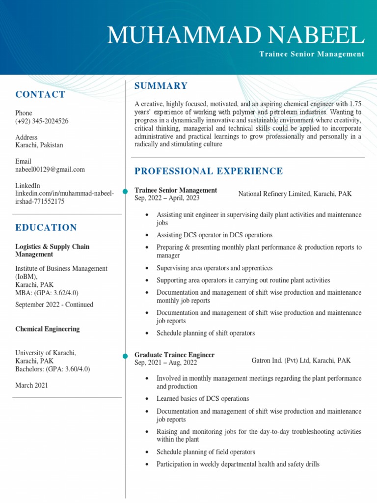 Muhammad Nabeel - Resume | Download Free PDF | Petroleum | Hydrocarbons