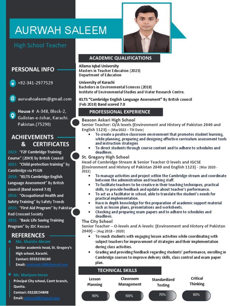 Cambridge Teacher CV for Pakistan | PDF | Teachers | Learning