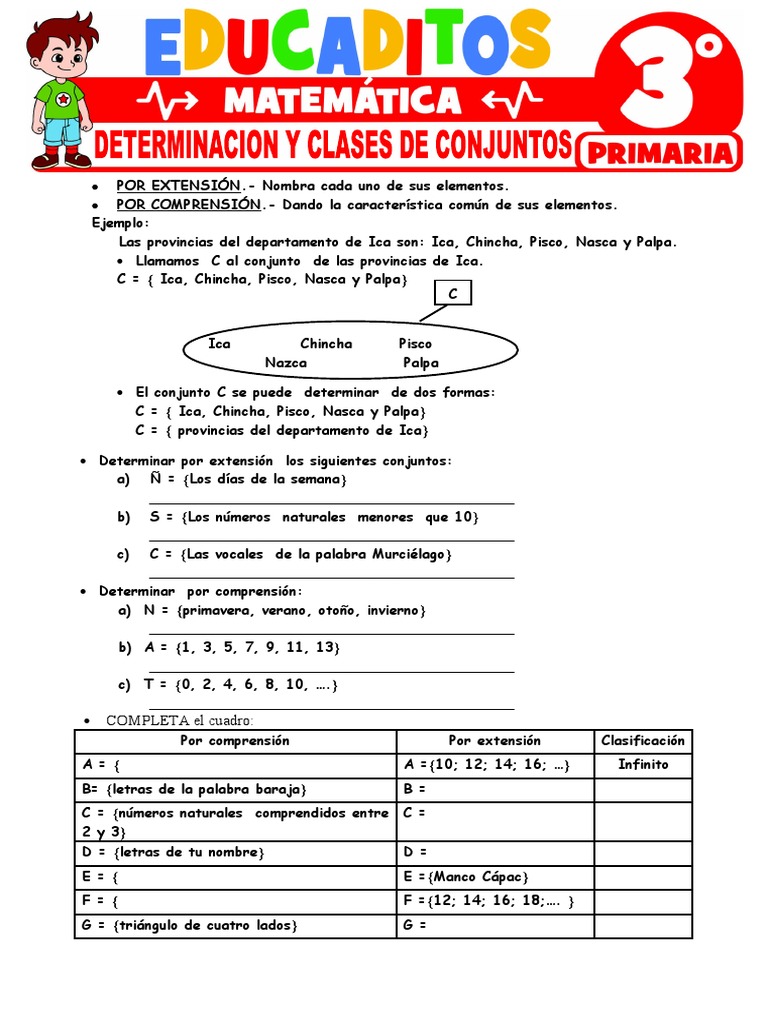 Determinacion y Clases de Conjuntos para Tercer Grado de Primaria | PDF ...