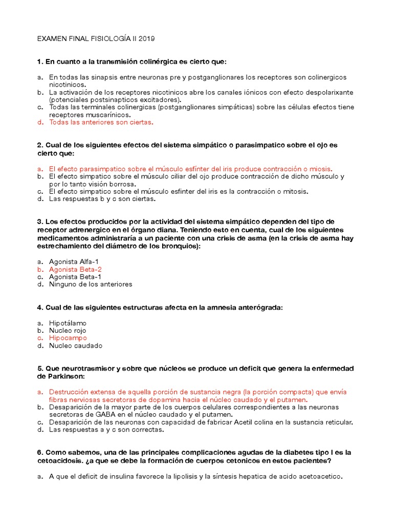 Examen Final Fisio Ii 2019 | PDF | Glándula suprarrenal | Hipertiroidismo