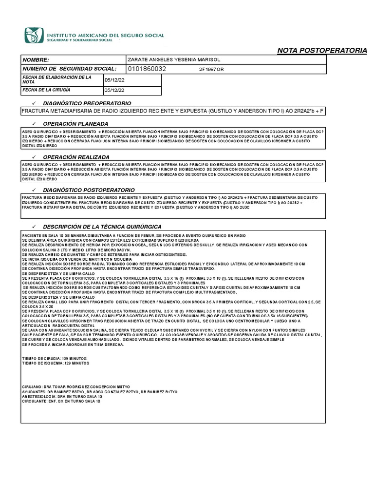 Placa DCP 3.5 Radio y Cubito Fractura Diafisaria Adso | PDF | Cirugía ...