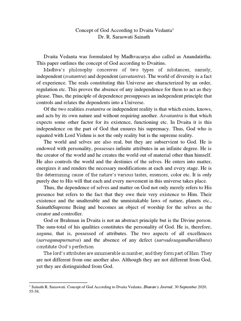 God According To Dvaita Vedanta | PDF | Ātman (Hinduism) | Brahman