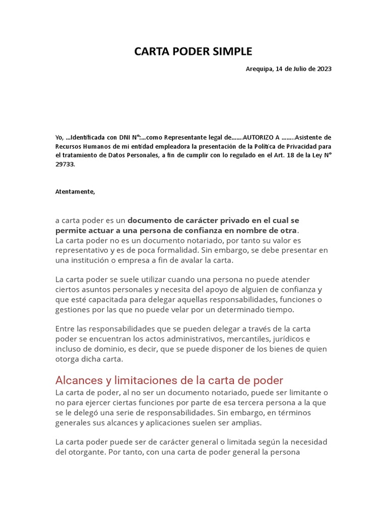 Carta Poder Simple y su Uso Legal | PDF | Herencia | Justicia