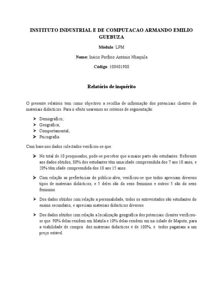 Relatorio de Inquerito | PDF