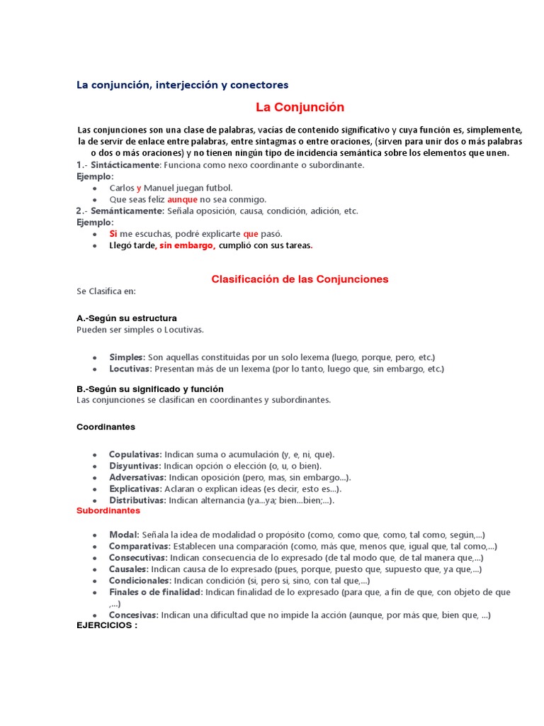 La Conjunción La Interjección y Conectores | PDF | Mecánica del ...