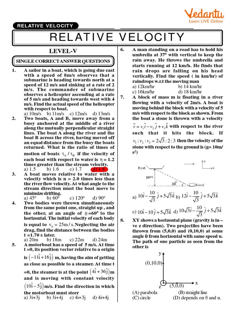 JEE Advanced: Relative Velocity | PDF | Drag (Physics) | Speed