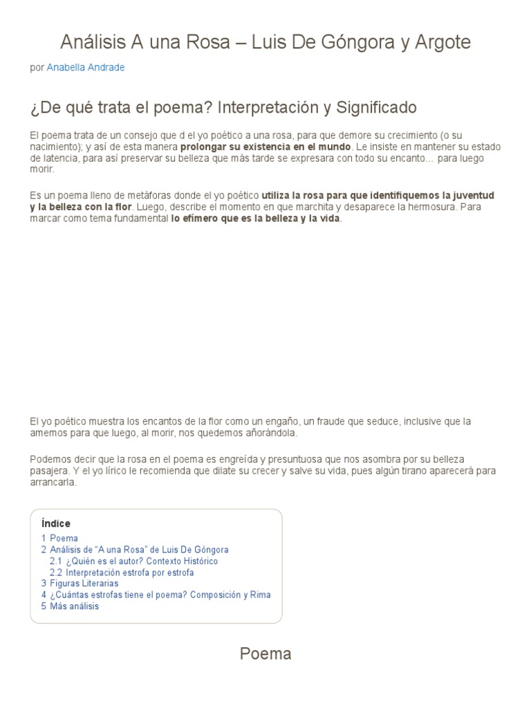 ANÁLISIS POEMA _ A una Rosa »【Luis De Góngora y Argote】Ayer | PDF ...