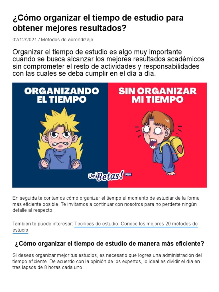 ¿Cómo Organizar El Tiempo de Estudio para Obtener Mejores Resultados | PDF | Plan de estudios ...