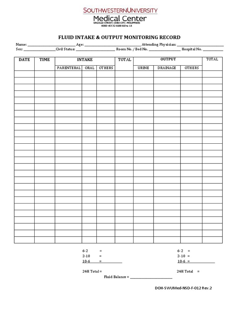 Fluid Intake & Output Monitoring Record | PDF