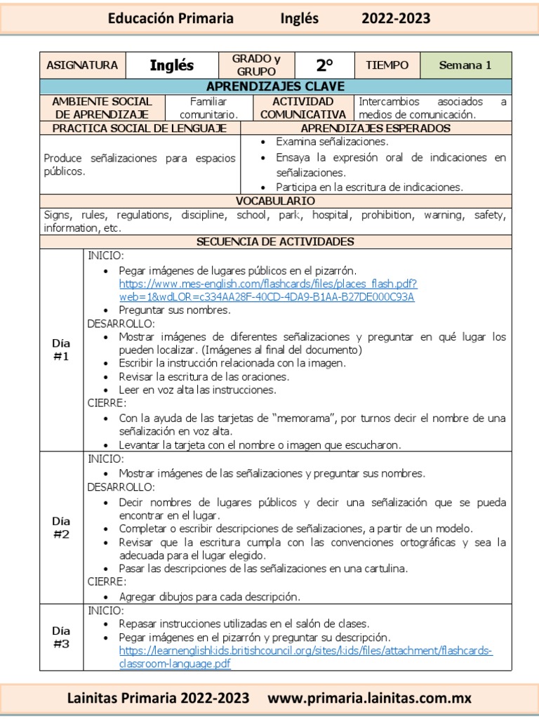Julio 2do Grado Inglés 2022 2023 Pdf