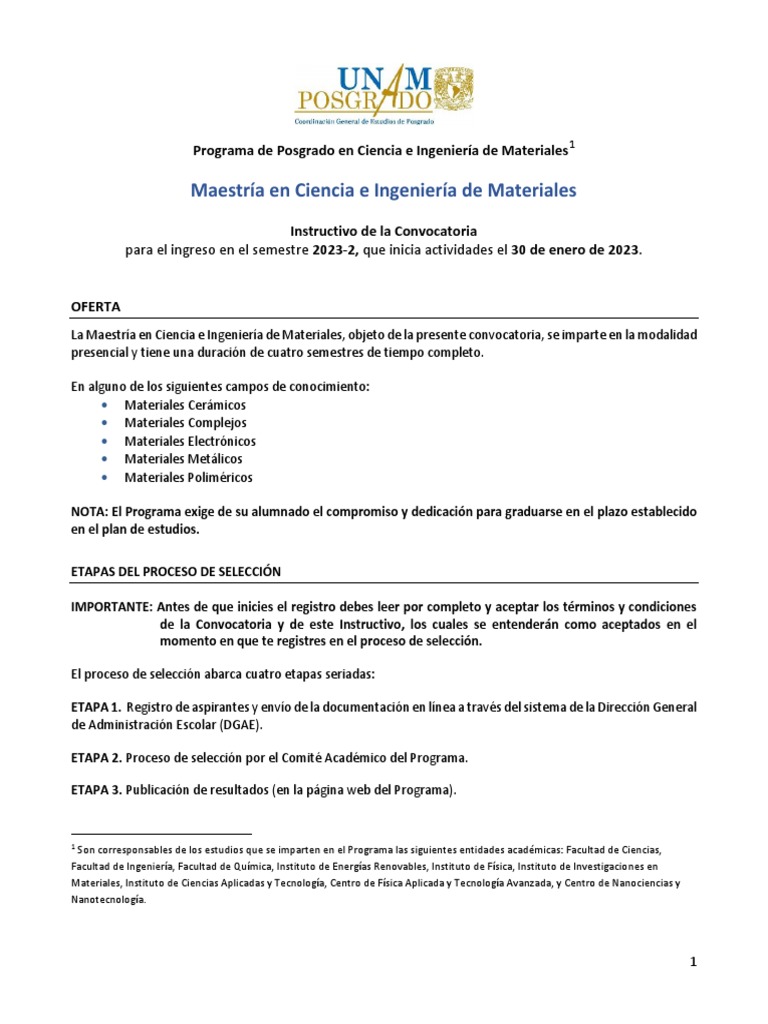 Instructivo 2023-2 MAE Ing - Materiales VF-Mayo22 | PDF