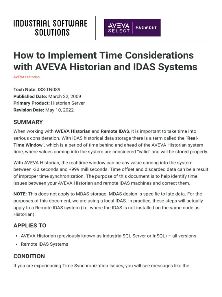 How To Implement Time Considerations With AVEVA Historian and IDAS ...