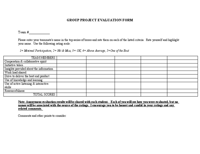 Group Project Evaluation Form | PDF