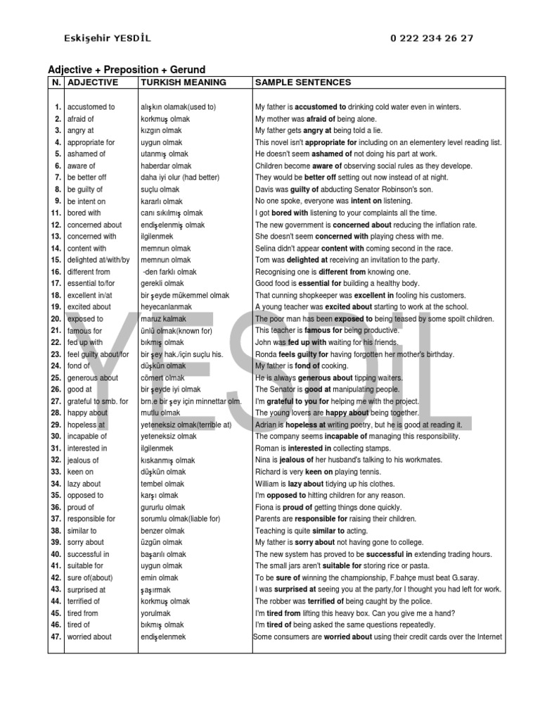 Adjective Preposition Gerund | PDF