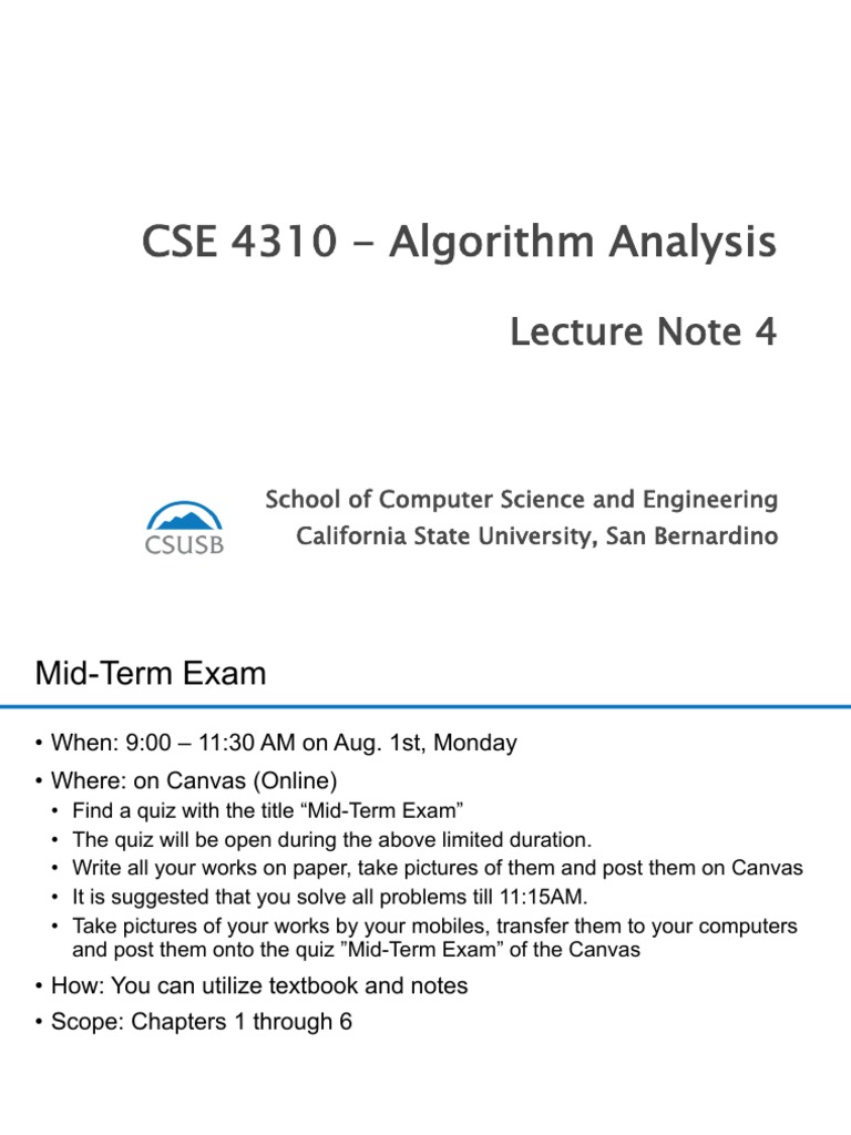 Lecture Note 04 - CSE4310 | PDF | Applied Mathematics | Algorithms Lecture Note 04 - CSE4310 | PDF | Applied Mathematics | Algorithms
