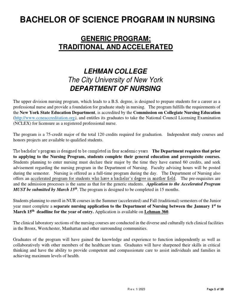 Generic BS Program Nursing Jan 2023 Updated | PDF | Nursing ...