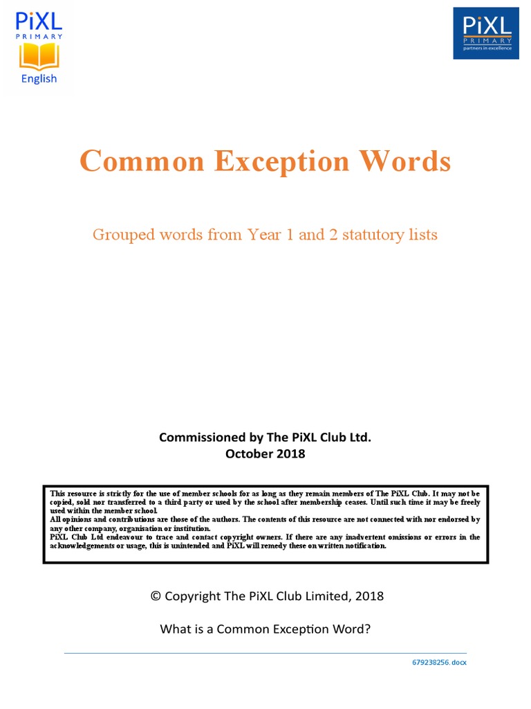 Common Exception Words Word Families 1 | PDF