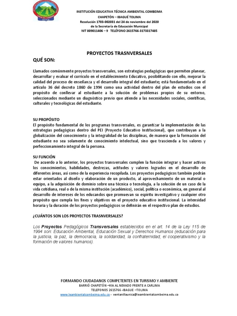 Proyectos Transversales Educativos | PDF | Plan de estudios