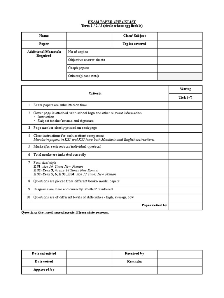 Test Paper Vetting Form | PDF