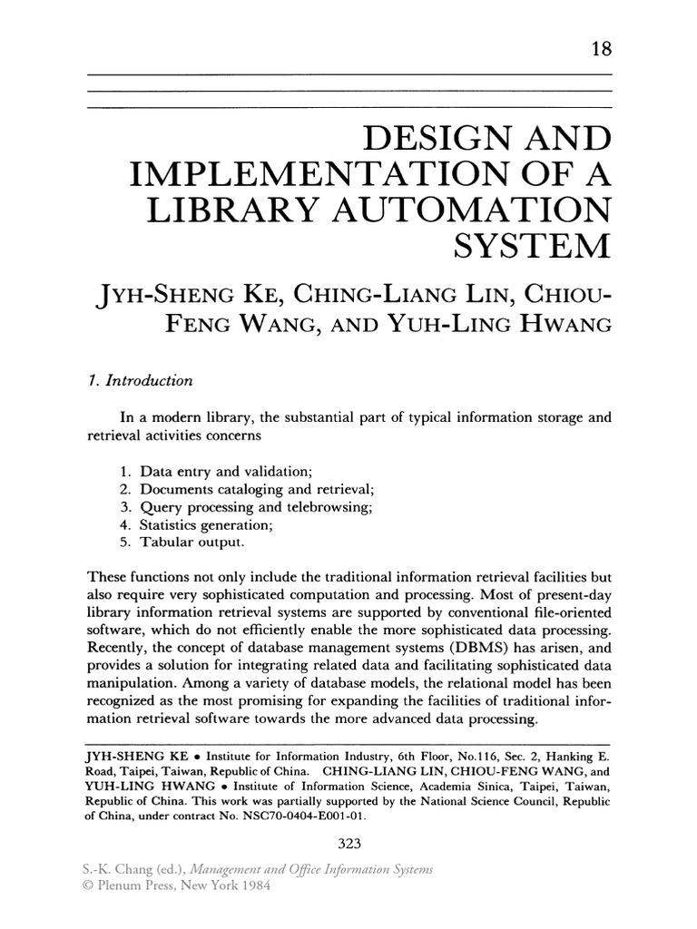 Design And Implementation Of A Library Automation System Download