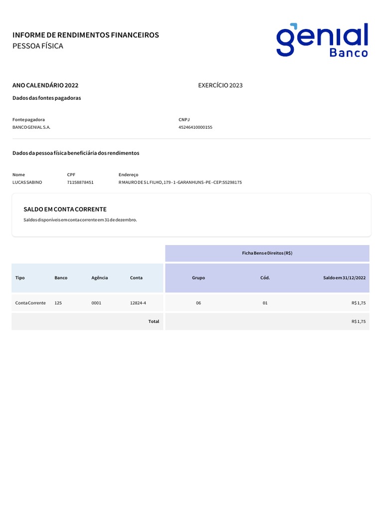 Informes de Rendimentos Financeiros - 2022 | PDF