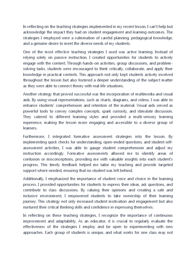 Teaching Stategies Reflection | Download Free PDF | Learning | Reading ...