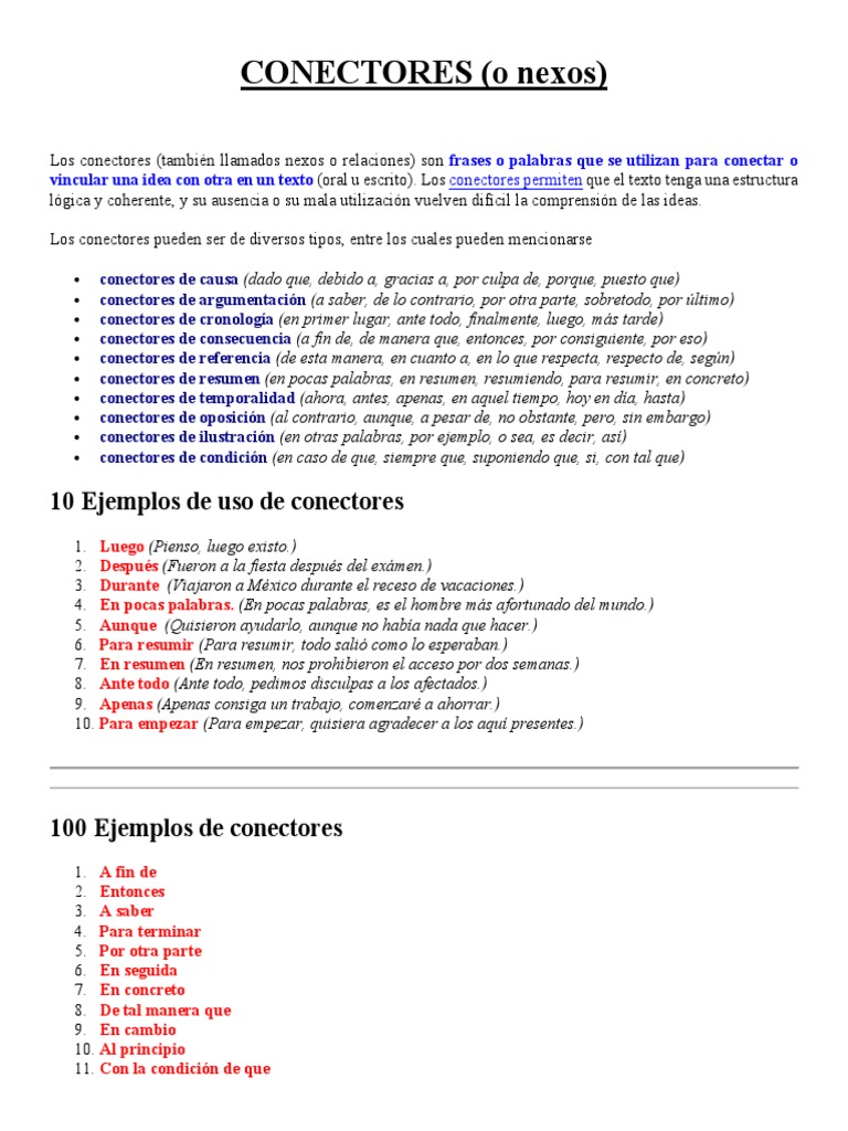 Conectores O Nexos Pdf