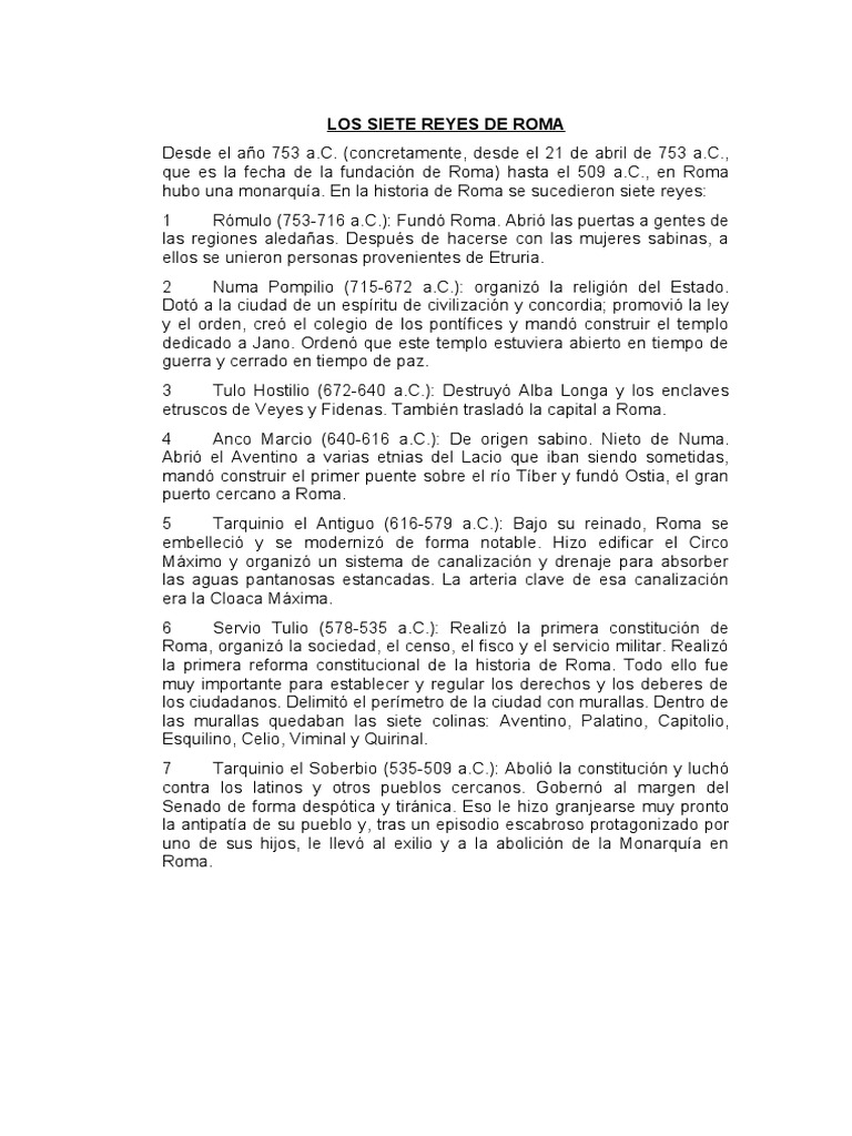 Los 7 Reyes de Roma | Descargar gratis PDF | Roma antigua | Antiguedad ...