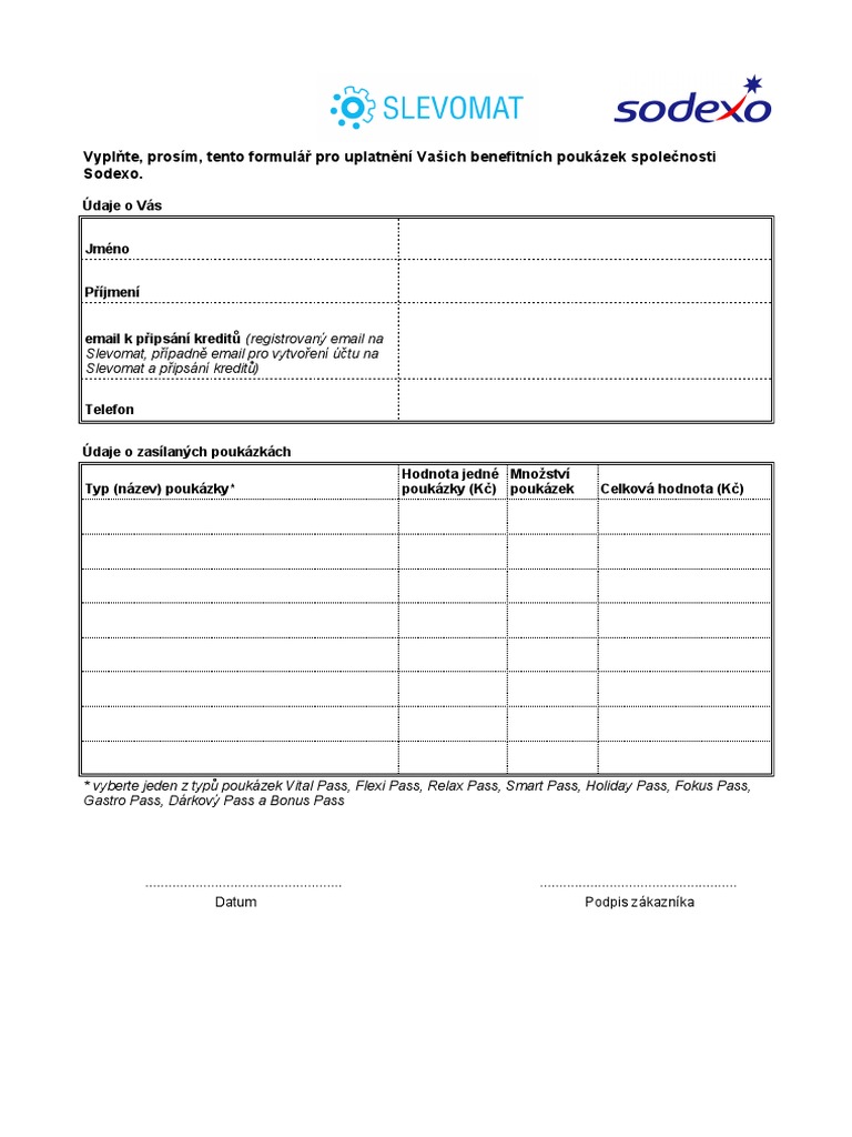 Sodexo Formular K Poukazkam | PDF