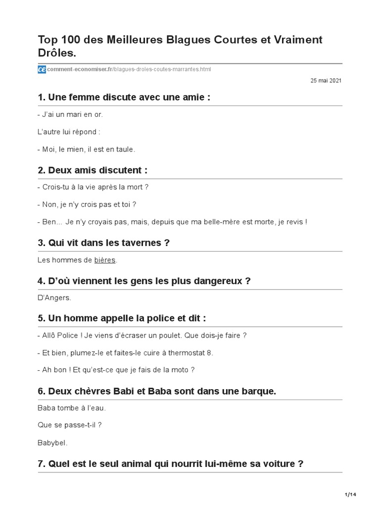 100 Blagues Courtes et Drôles | PDF