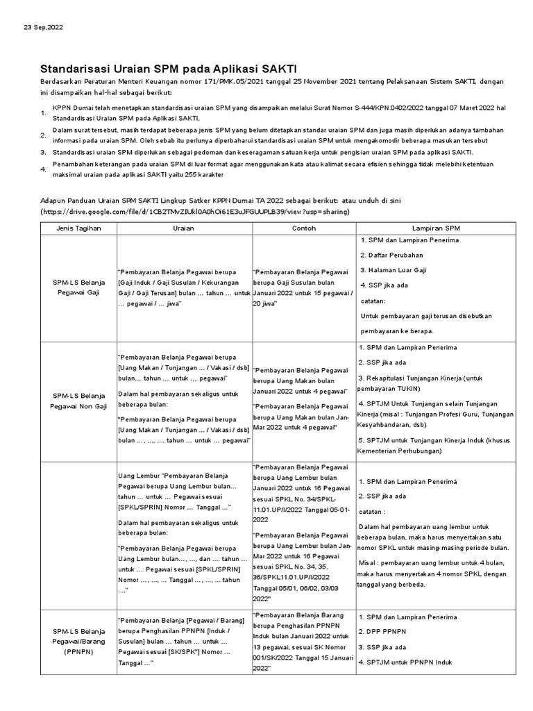 Standarisasi Uraian SPM Pada Aplikasi SAKTI | PDF