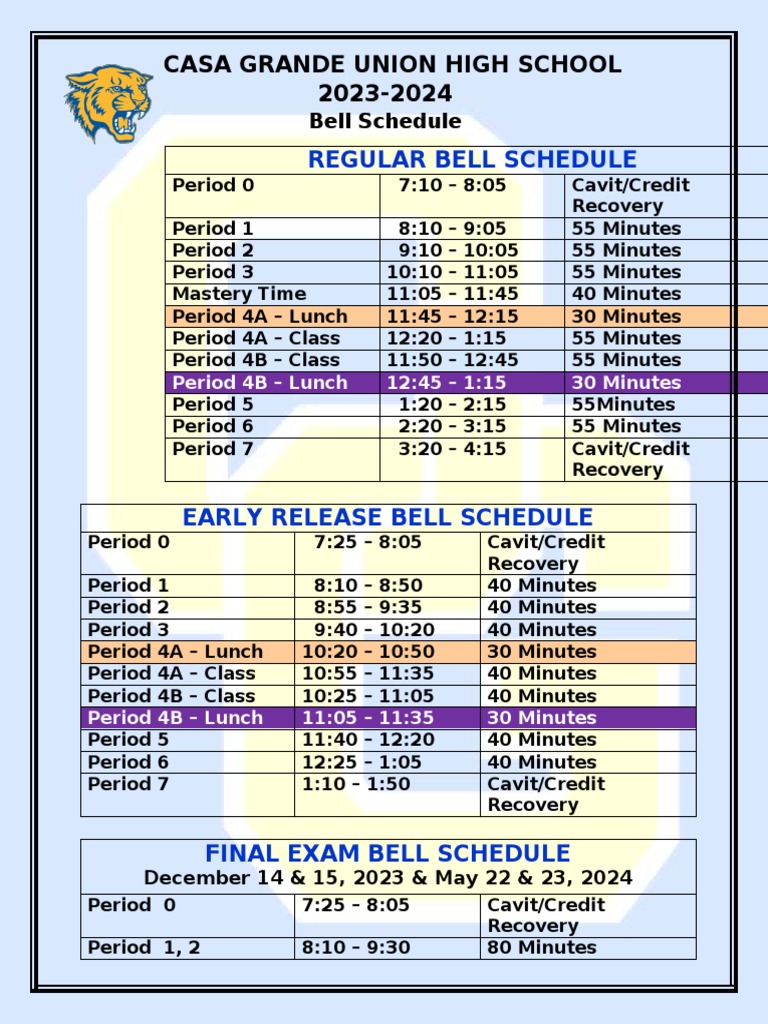 CGUHS 2023-24 Bell Schedules | PDF | Home & Garden